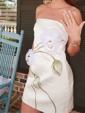 JW PEI | Dresses | Jw Pei White Strapless Mini Dress With Botanical ...
